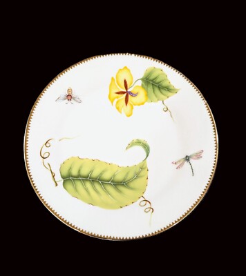 TIVOLI Salad Dessert Plate Orchid Dragonfly Bee Leaf Gold Trim GODINGER ...