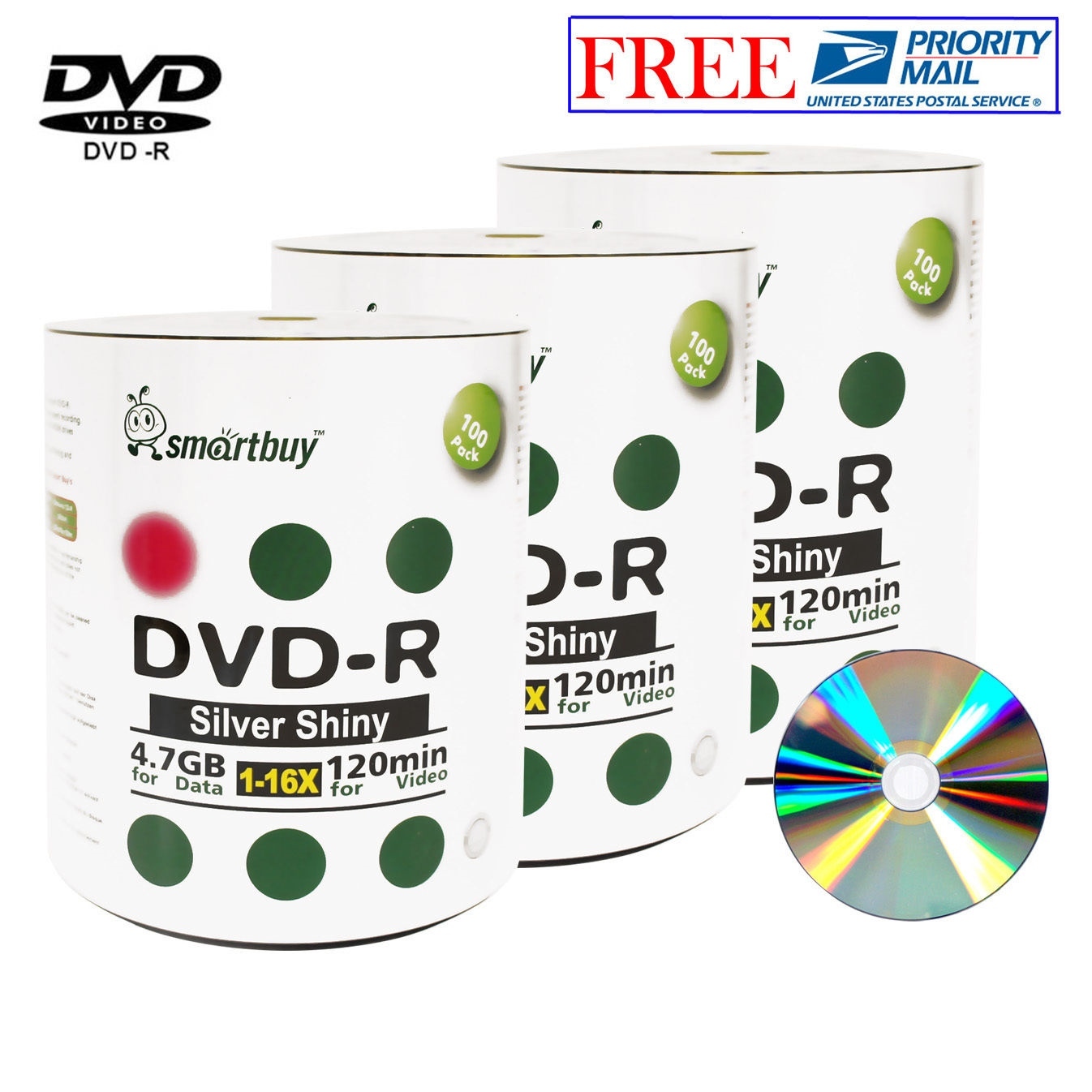 300 Pack Smartbuy DVD-R 16X 4.7GB Shiny Silver Blank Music Video ...