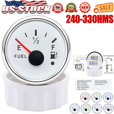 2" 52MM Universal Gas Fuel Level Gauge Analogue 7 Colors LED for Car ...