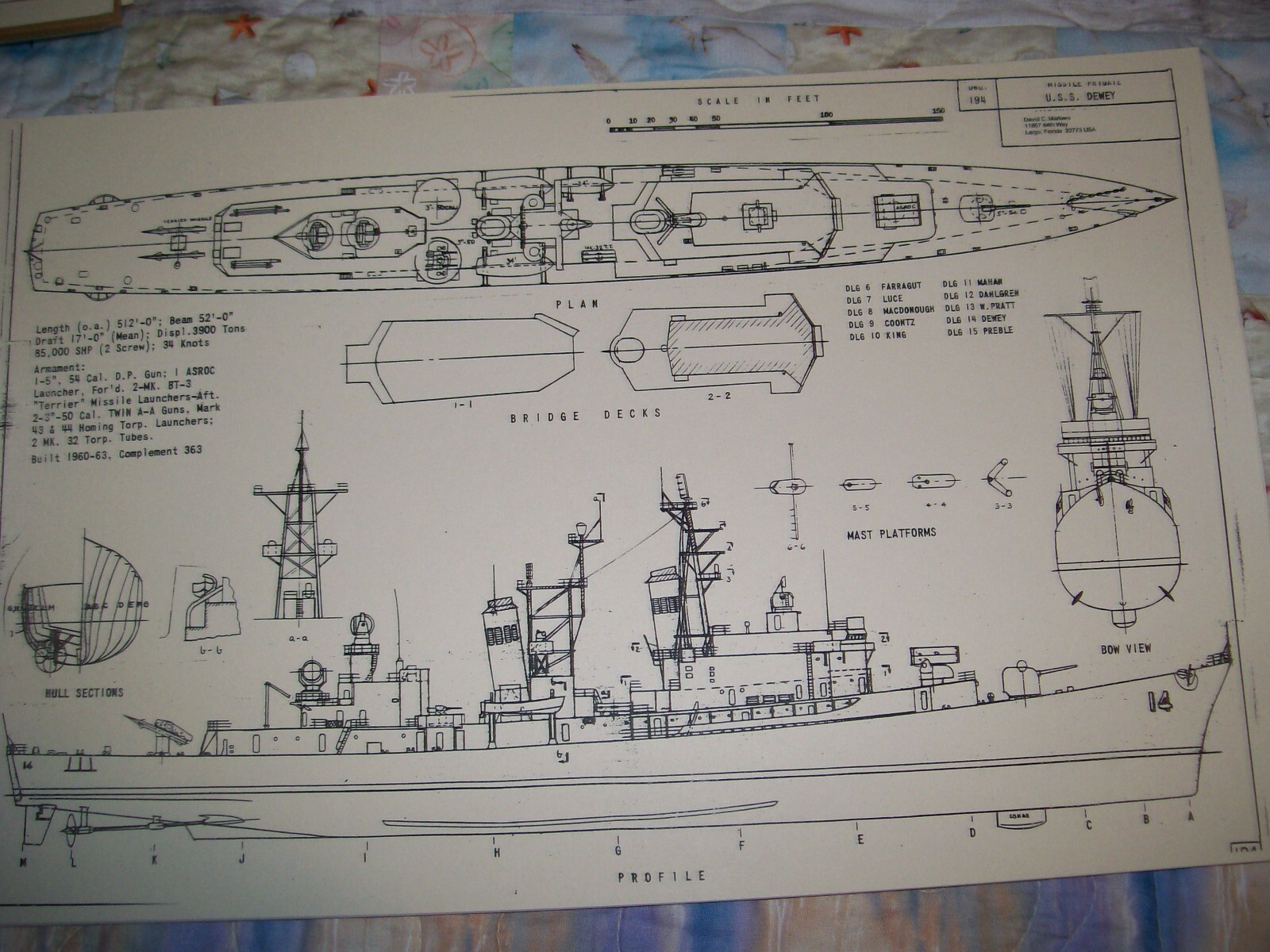 missile frigate DEWEY ship model boat plans | eBay