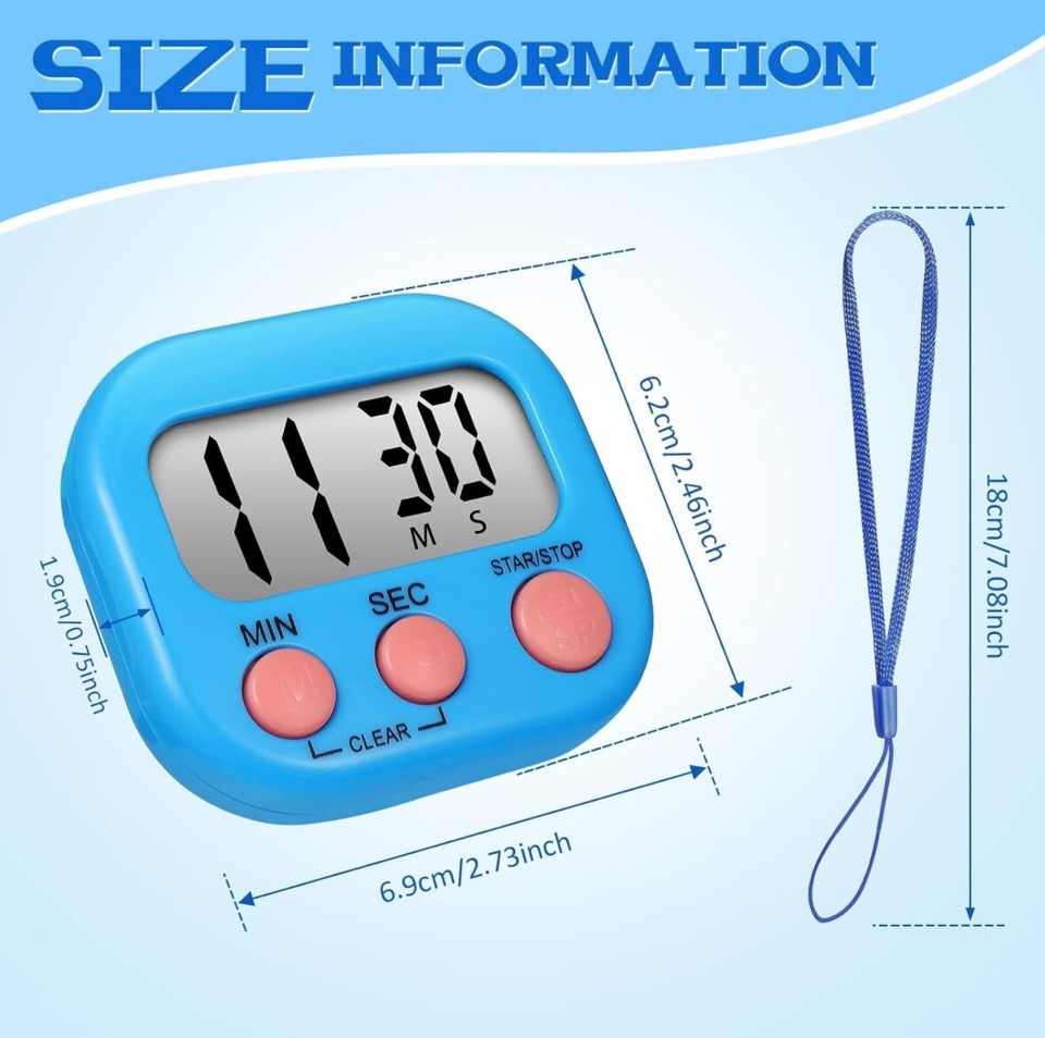3 Mini Electronic Large LCD Digital Kitchen Timer Clock Countdown Count ...