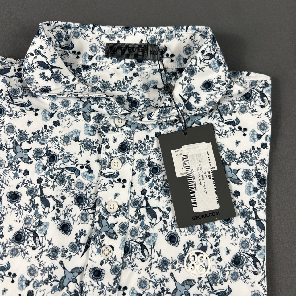 G/Fore G4 Golf Shirt Polo Sleeve Logo Printed XXL White Blue NWT MSRP ...
