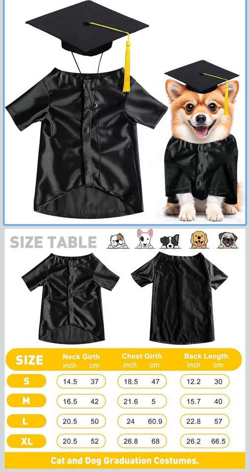2 Pcs Dog Graduation Costume Set 2025 Dog Graduation Cap and Gown Puppy ...