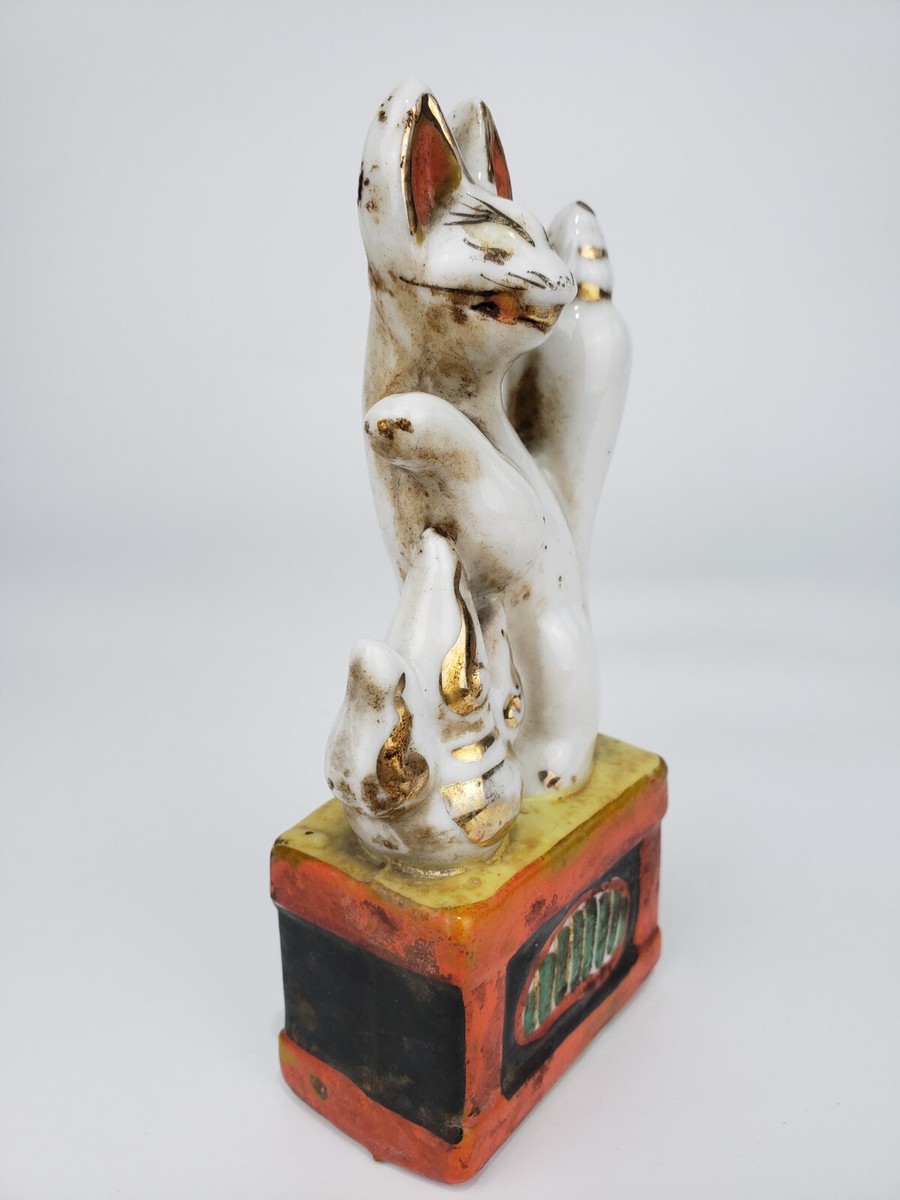Fox Inari God Porcelain Statue 14cm Japanese Antique Pair Fox Inari God Porcelain Statue 14cm Japanese Antique Pair