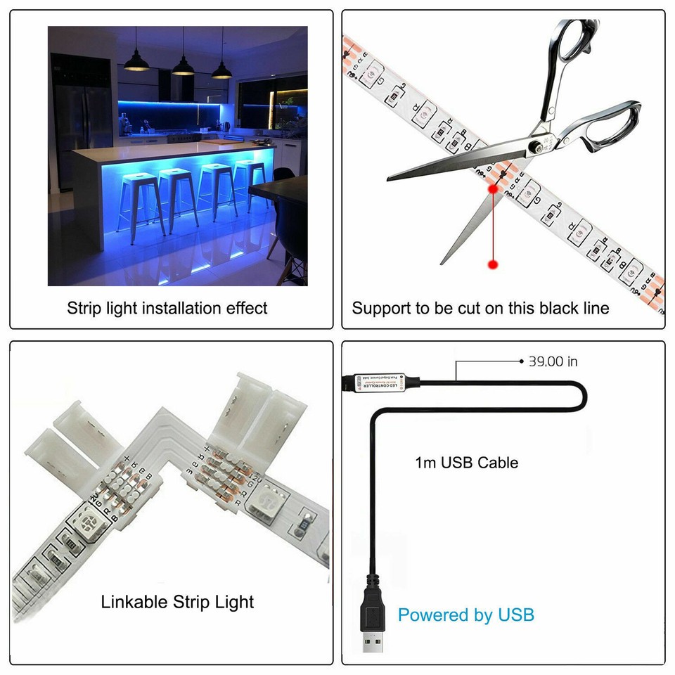 5V USB LED Strip Lights TV Back Light 5050 RGB Colour Changing with ...