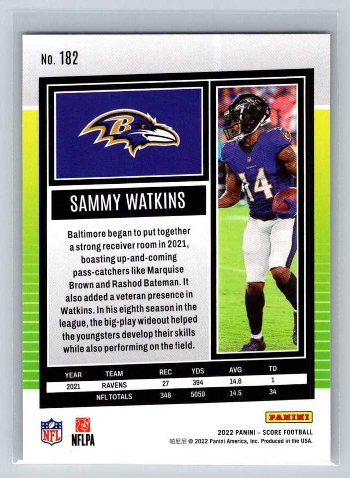 2022 Score #182 Sammy Watkins Baltimore Ravens Football Card | eBay