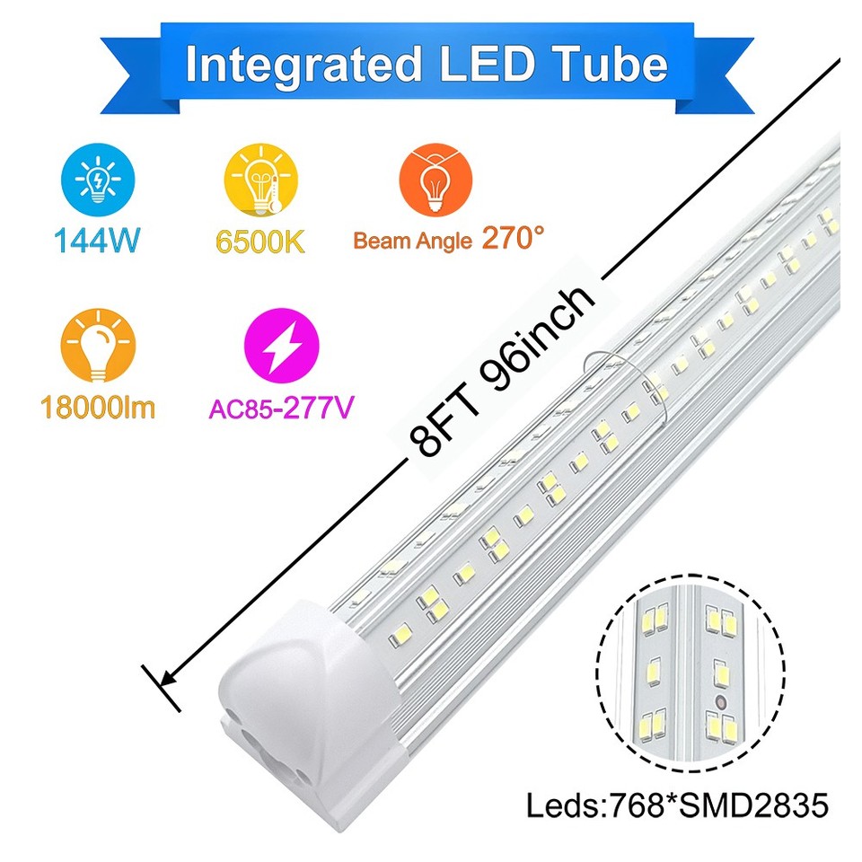 25 Pack 8Ft Linkable Led Shop Lights Fixtures 144W 18000Lm 6500K T8 ...