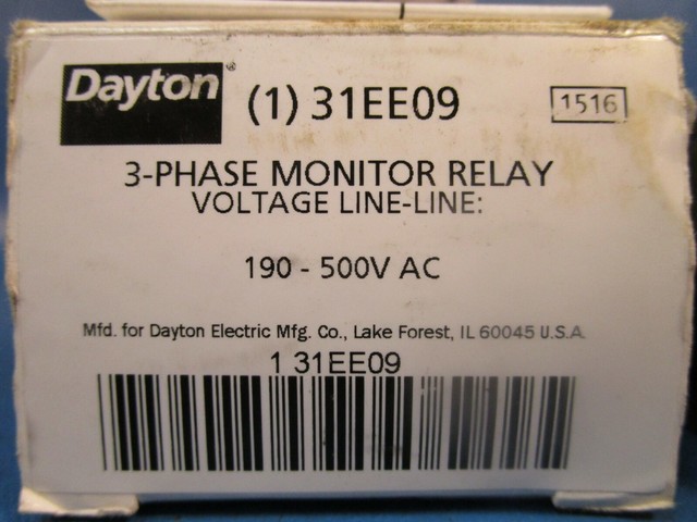 Dayton 31EE09 Phase Monitor Relay Plugin 190 to 500v G6190423 for sale ...