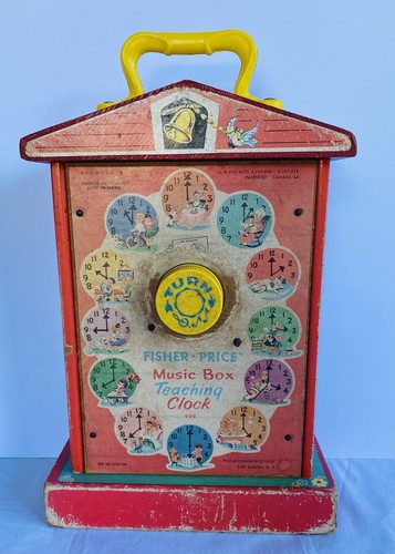FISHER PRICE TOY Vintage Music Box Teaching Clock Made In USA 1962-1968 ...