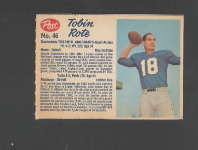 1962 Post Canadian Football Card #46 Tobin Rote-Toronto Argonauts Ex ...
