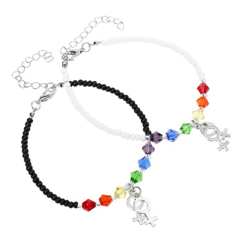 2 Pcs Adjustable Crystal Rainbow Beads Bracelet Wrist Jewelry for Women ...