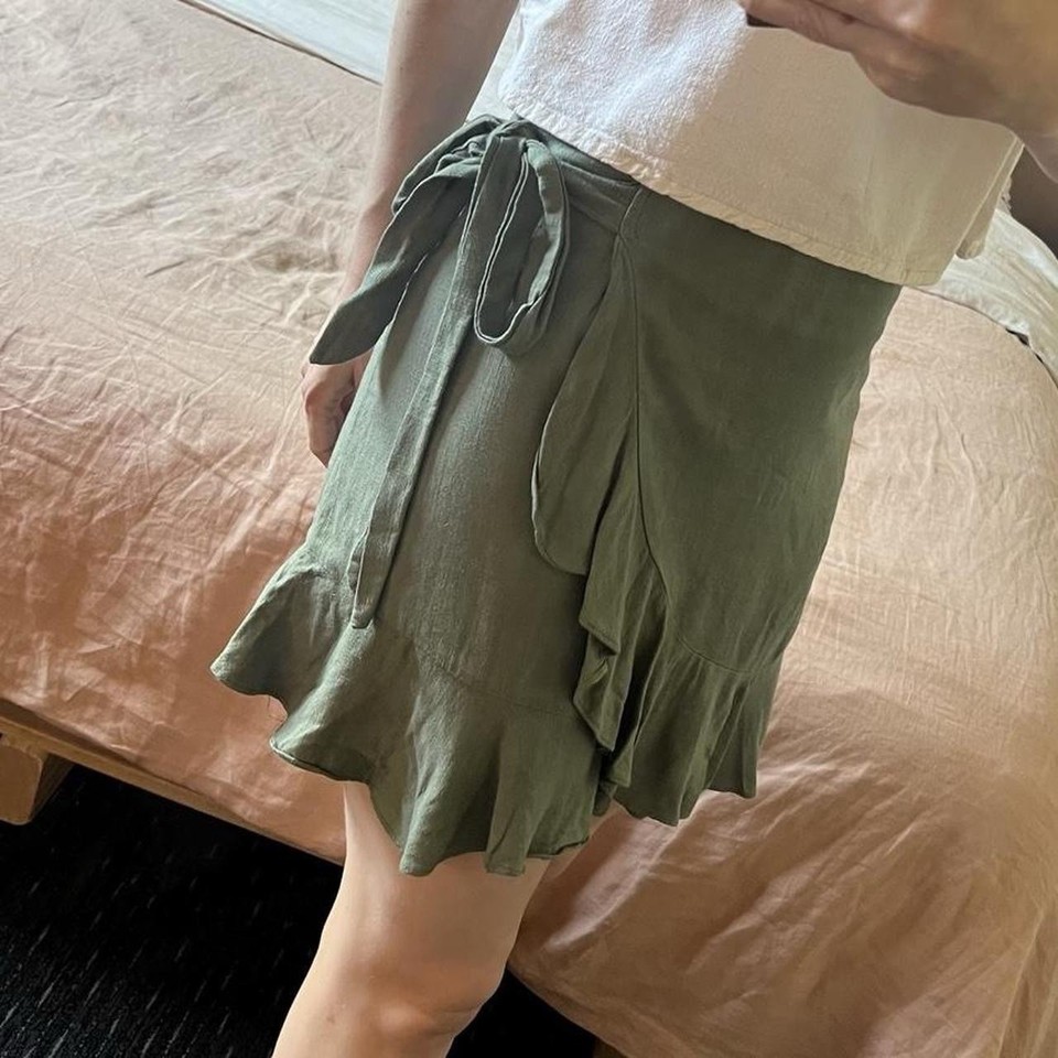 Ava Green Linen Mini Skirt Size 8 Bohemian Mori Girl Woodland Earthy ...
