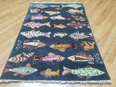 Turkish Oushak Rug,(TreeOf Life)Fish Design Handmade Bohemian 4x6 Rug ...