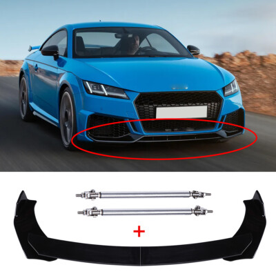 For AUDI TT RS Gloss Front Bumper Lip Splitter Spoiler + 2x Strut Rods ...