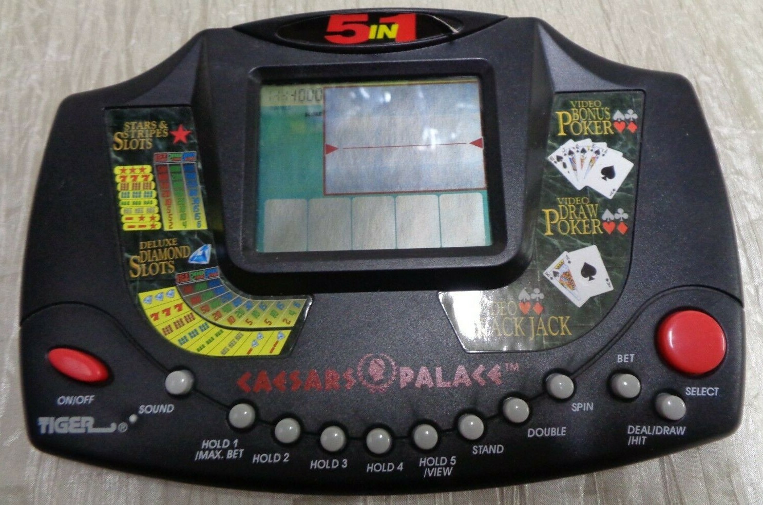VTG 1995 Caesars Palace 5 in 1 Handheld Electronic Card Games Poker ...