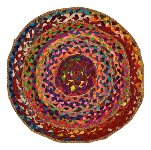 Fair Trade Recycled Cotton & Jute Round Rag Rug - Multicolour Rainbow ...
