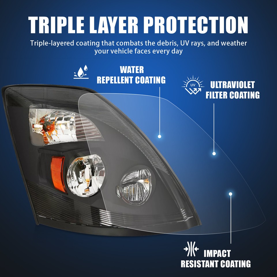 For 2004-2017 2018 Volvo VNL VNX LED Headlights Headlamps Black Left ...