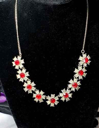 Vintage Gold Red Rhinestone Necklace 16" | eBay