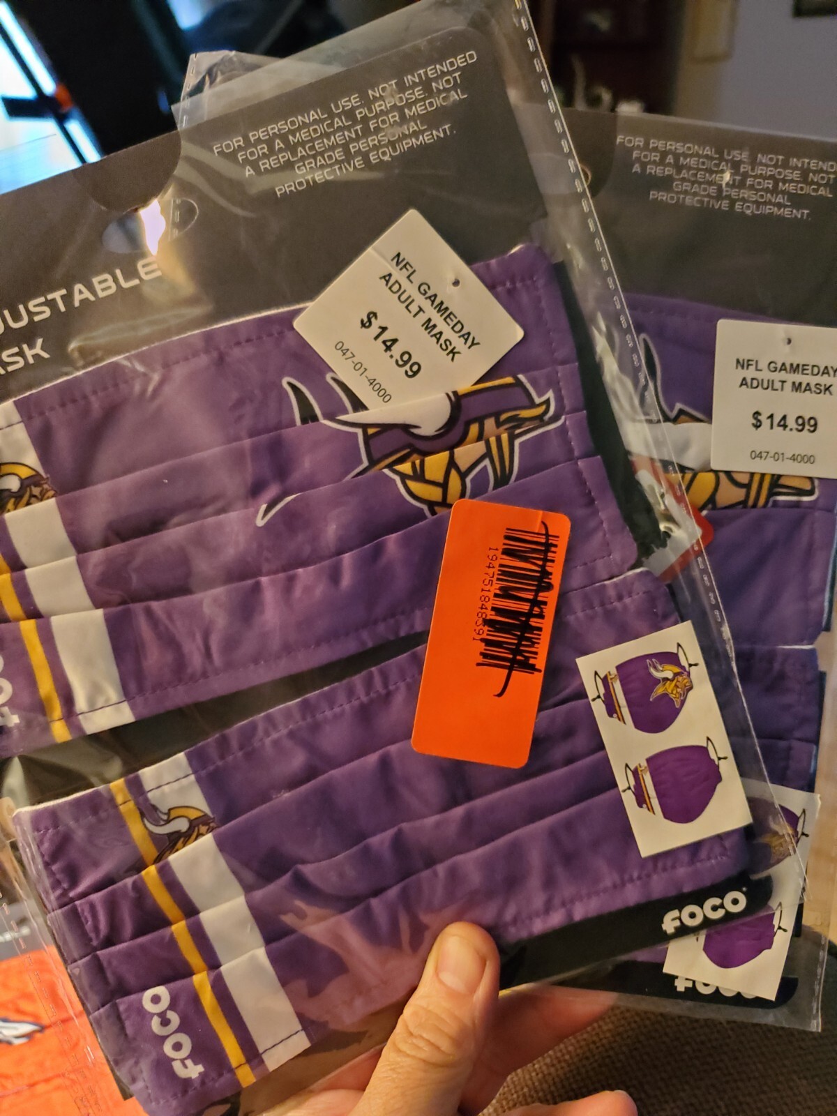 New NFL Minnesota Vikings 2 Pack 4 Masks Adult Adjustable Face Mask | eBay