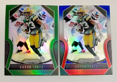 2019 Prizm NFL Football Aaron Jones Green Red White Blue RWB 2 Card Lot ...