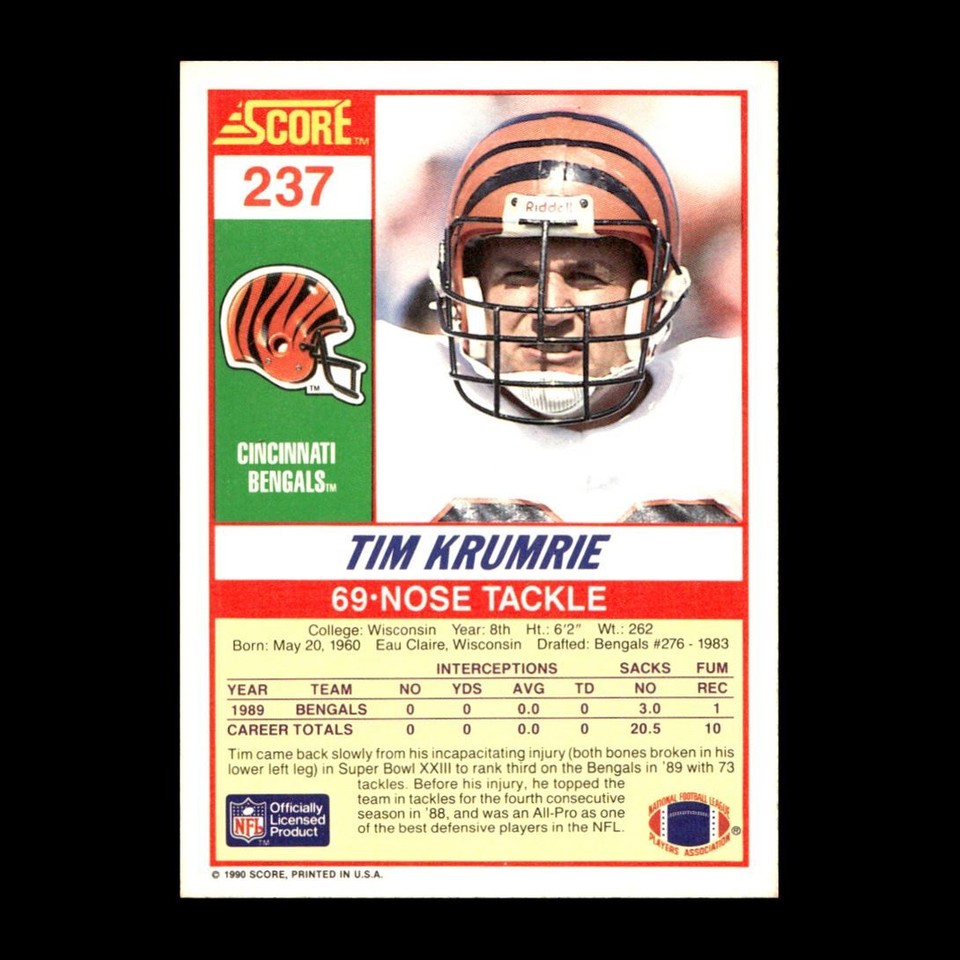 Tim Krumrie 1990 Score Cincinnati Bengals #237 Set Break GM | eBay
