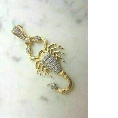 0.70 Ct Round Cut Lab-Created Diamond Scorpion Pendant 14k Yellow Gold ...