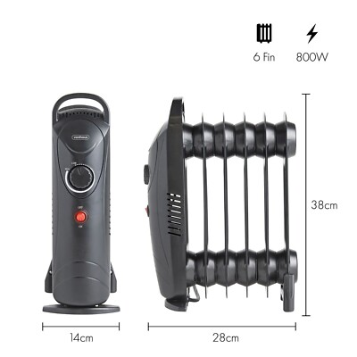 Oil Filled Radiator 800W 6 Fin – Portable Electric Heater Black ...