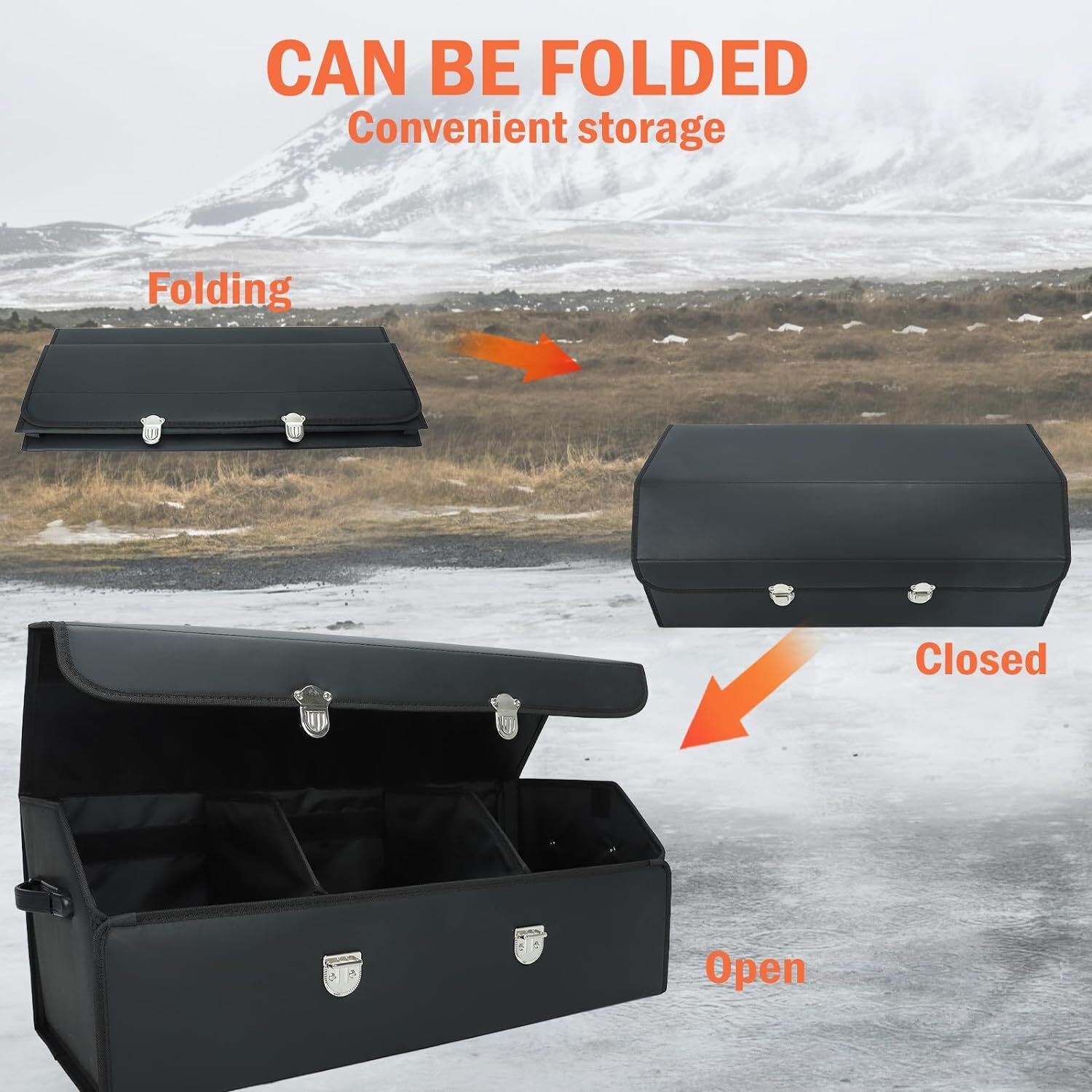 Leather Foldable Car Storage Trunk Portable Cargo Box SUV Auto ...