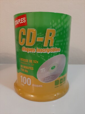 Staples 700MB 80MIN 52X CD-R Spindle, 100/Pack. Recordable Discs. New ...