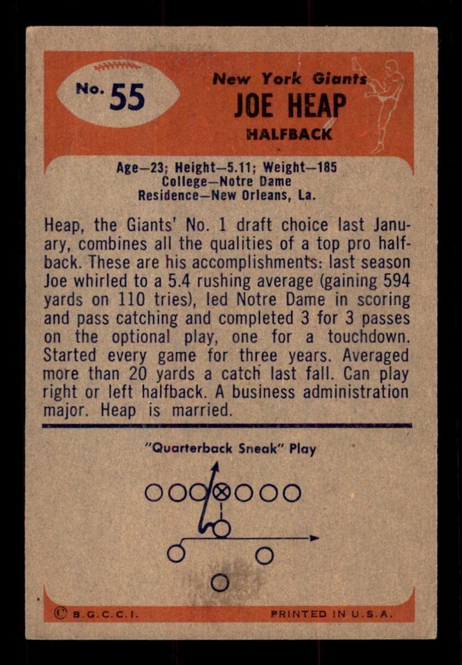 1955 Bowman Football #55 Joe Heap VG *e6 | eBay