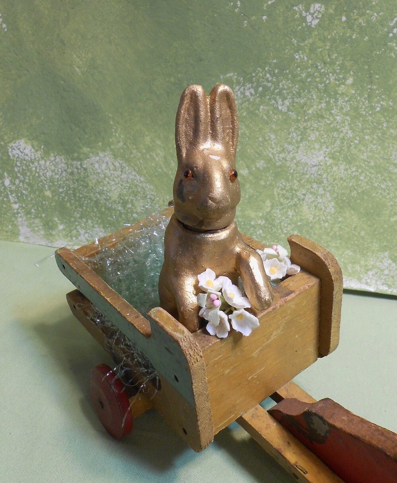 German Easter Bunny Rabbit Candy Container in Wood Cart | eBay