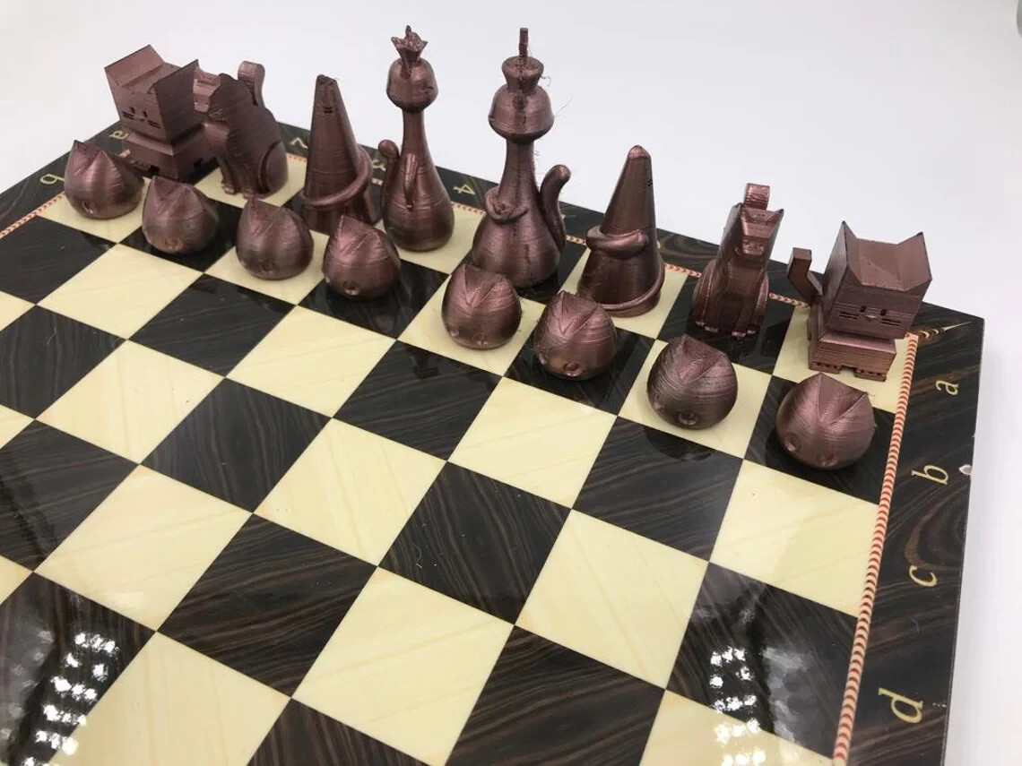 Cat Chess Set w Cat Pieces with Board - Handmade Animal Chess Set ...