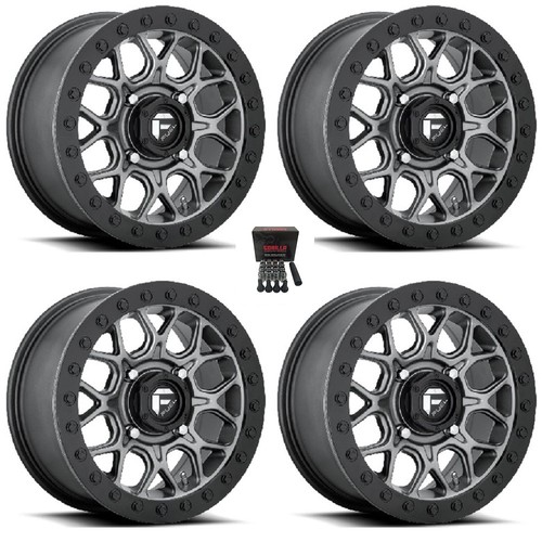 Fuel Tech Beadlock 15x10 Wide Wheels Gunmetal Polaris Ranger XP 9/1K (4 ...