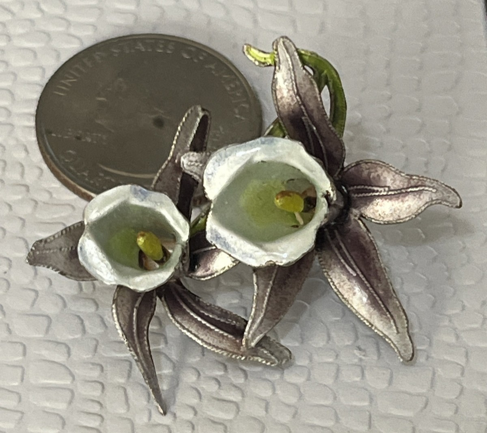 Sterling Silver Lily Flower Pin Vintage Enamel Multicolor Orchid Estate ...