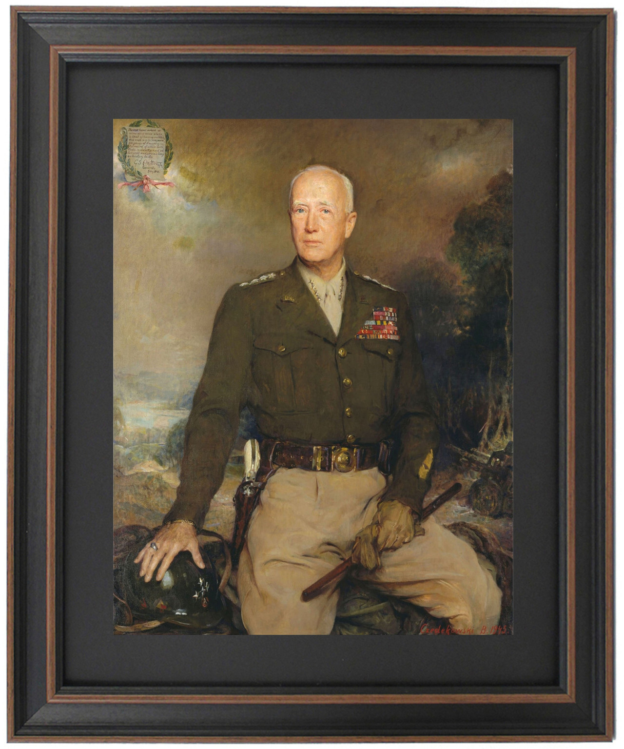 Framed Portrait of General George Patton by Boleslaw Jan Czedekowski. 2 ...