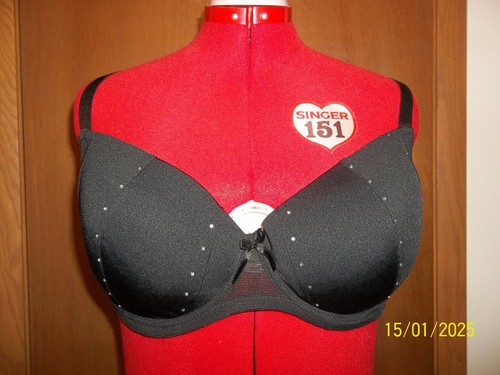 42D Black Sexy Full Figure Demi Molded Underwire Bra w/ Rhinestones on ...