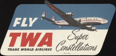 U.S., 1952. TWA, Trans World Airlines Luggage Label Super ...