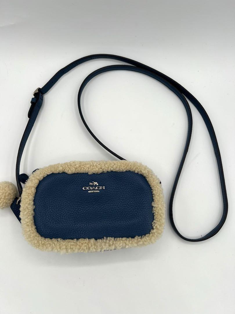Coach Shearling Mixed Pebbled Leather Crossbody Pouch… - Gem