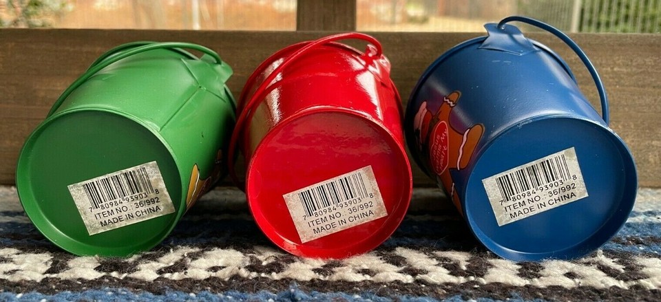 Lot of 3 Christmas 3" Buckets Jesus Warms My Heart Gingerbread Man ...