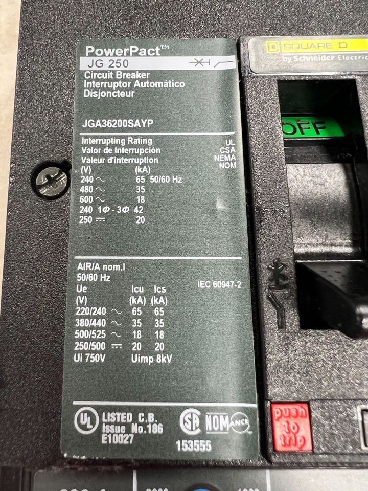 SQUARE D 200A POWERPACT I-LINE CIRCUIT BREAKER 600V 3P W/ 200A TRIP ...