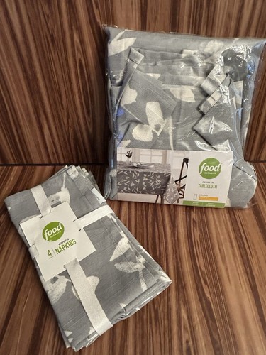 Food Network Rectangle Tablecloth 60×84 and Napkins Set Gray Leaf Print ...