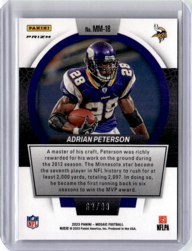 2023 Panini Mosaic - Men of Mastery Adrian Peterson #MM-18 Blue Mosaic ...