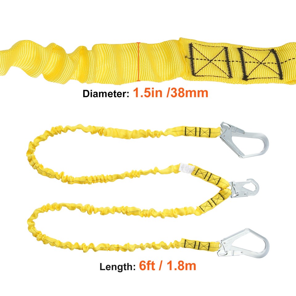 Uimoso 38mm Safety Lanyard 6ft(1.83m) Fall Protection Lanyard 2 Hooks ...