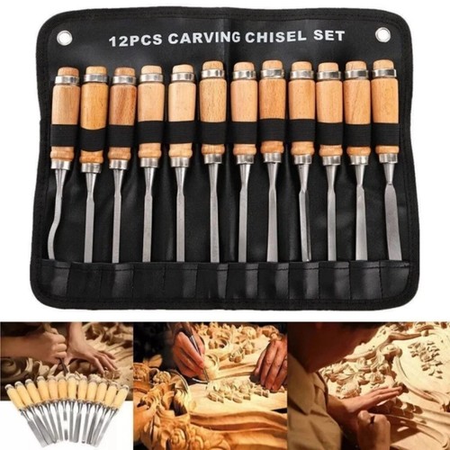 12 Piece Wood Carving Hand Chisel Tool Set Professional Woodworking ...