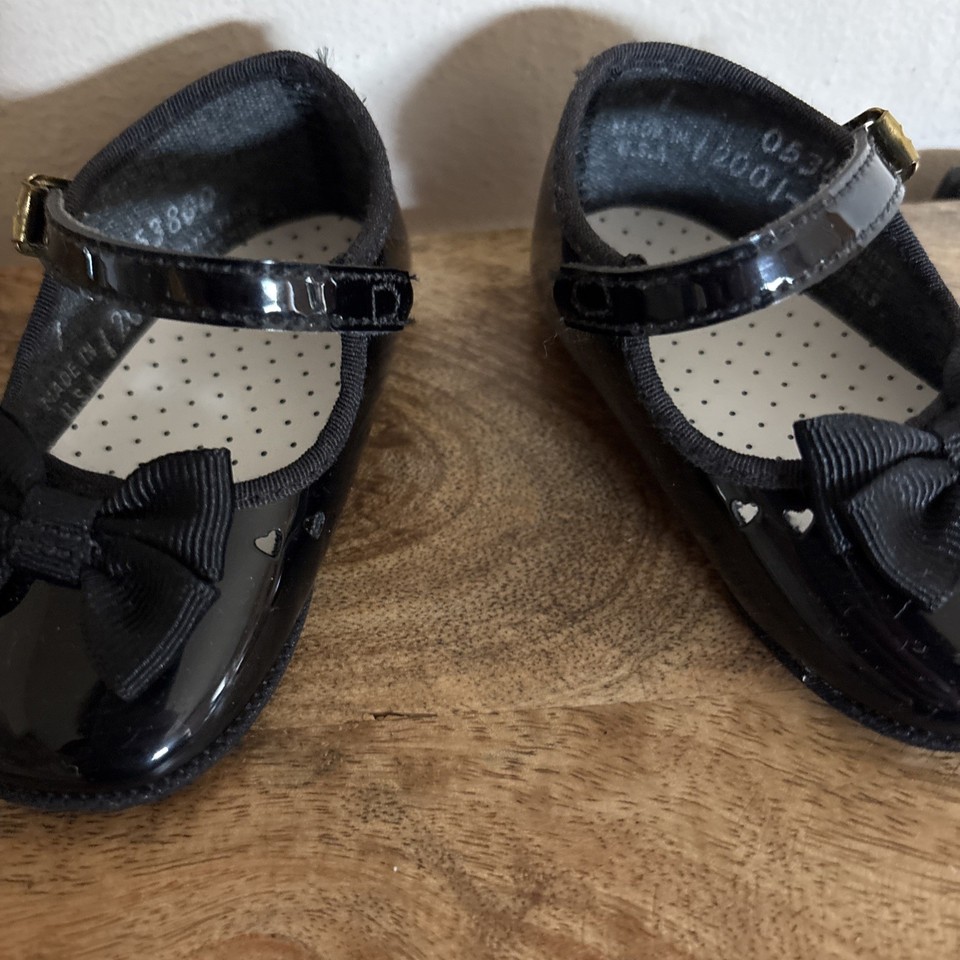 Vintage Wee Walker Black Patent Mary Jane Baby Shoes Size 3 with Bows ...
