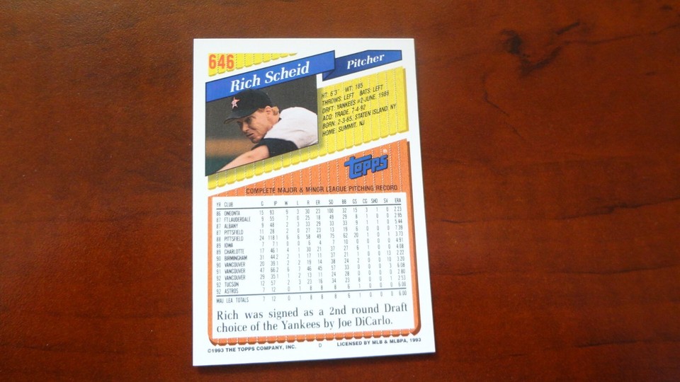 1993 TOPPS # 646 RICH SCHEID BASEBALL CARD | eBay