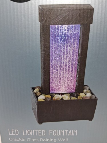 Wayland Square LED Lighted Fountain Crackle Glass Raining Wall. Table ...