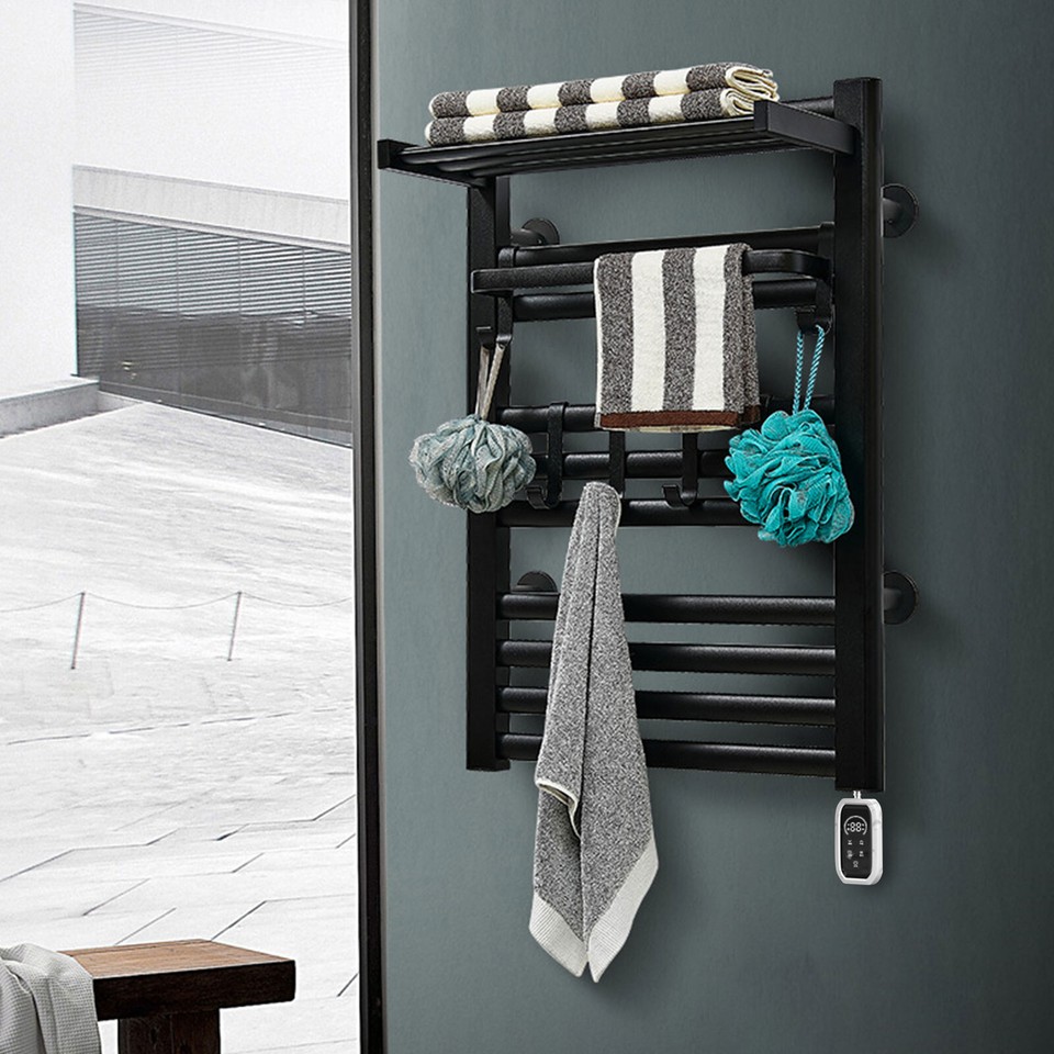 Electric Heated Bar Towel Dryer Heating Warmer Rack with Shelf & Remote ...