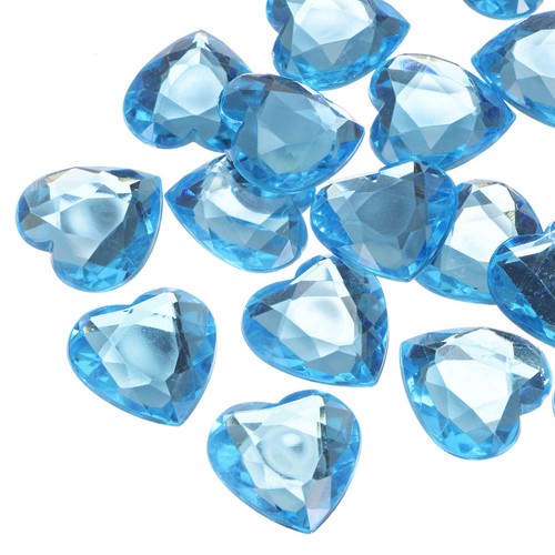 20 Pcs Acrylic Heart Rhinestone 25mm Flat Back Plastic Gems Light Blue ...