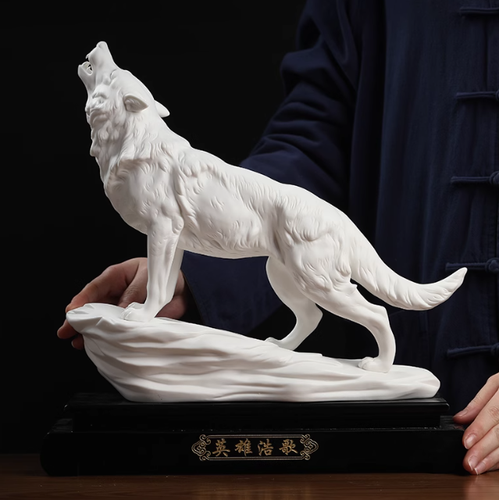 13'' Rare Chinese Dehua White Porcelain Wolf Canine Animal Statue ...